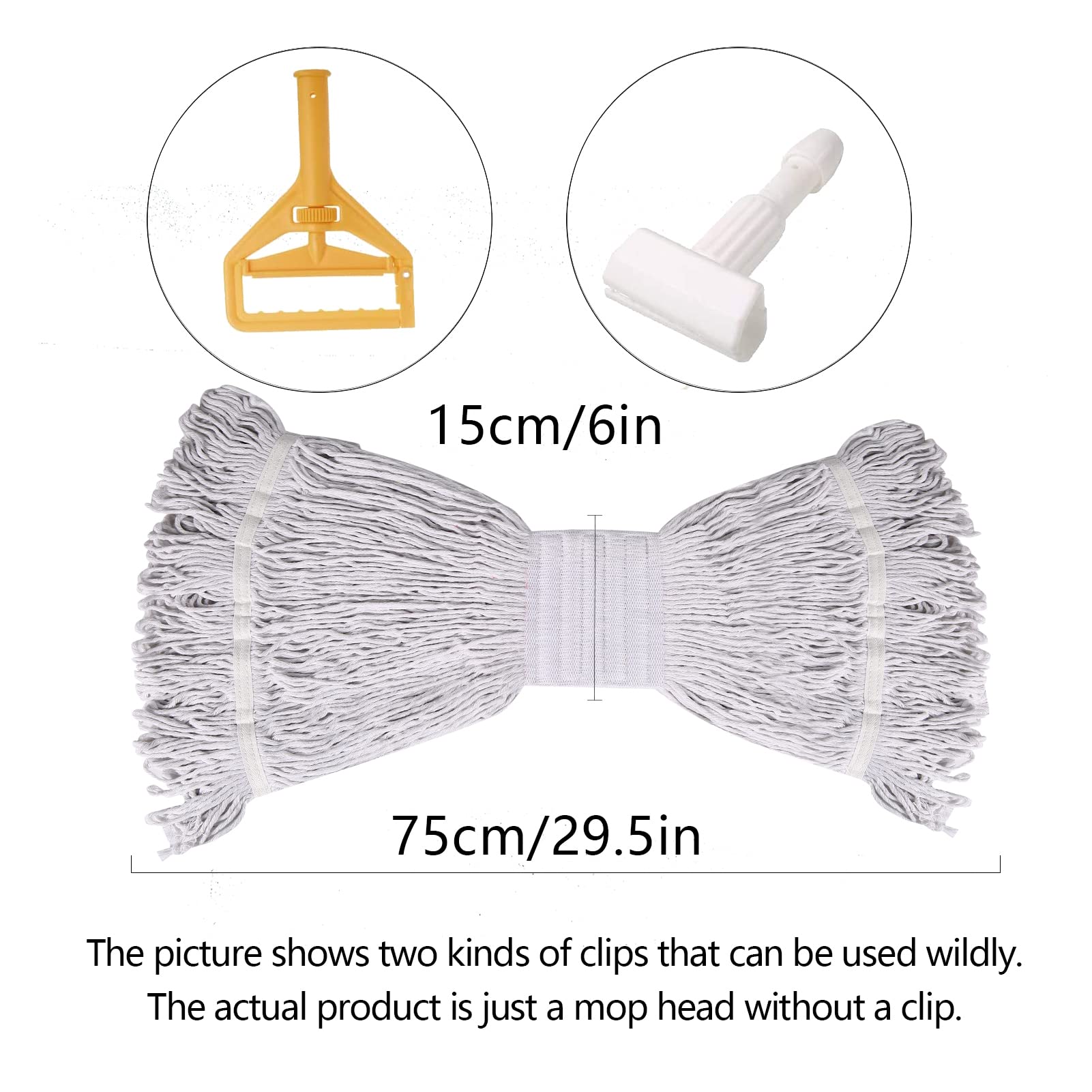 Esuphands 3-Pack Universal Corded Cotton Mop Head, Heavy Duty Commercial Mop Head Replacement, Reusable Machine Washable Mop, Industrial Grade Heavy Duty Floor Mop for Floor Cleaning(White)