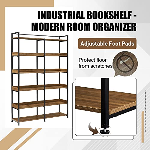 Merax 6-Tier Tall Bookshelf Bookcase, Freestanding Open Large Vintage Industrial Storage and Display Shelves for Home Office