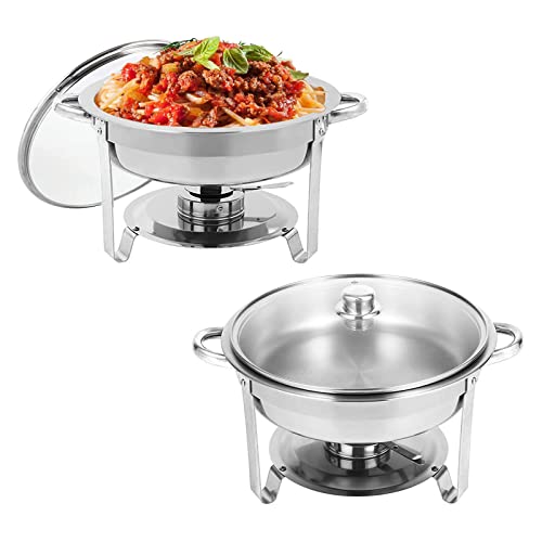 Naviocean Chafing Dish Buffet Set Chafers and Buffet Food Warmers for Parties 5 QT Round Chafing Servers Dish with Glass Cover Food Catering Chafers for Catering Event Buffet Banquet (2 Packs)