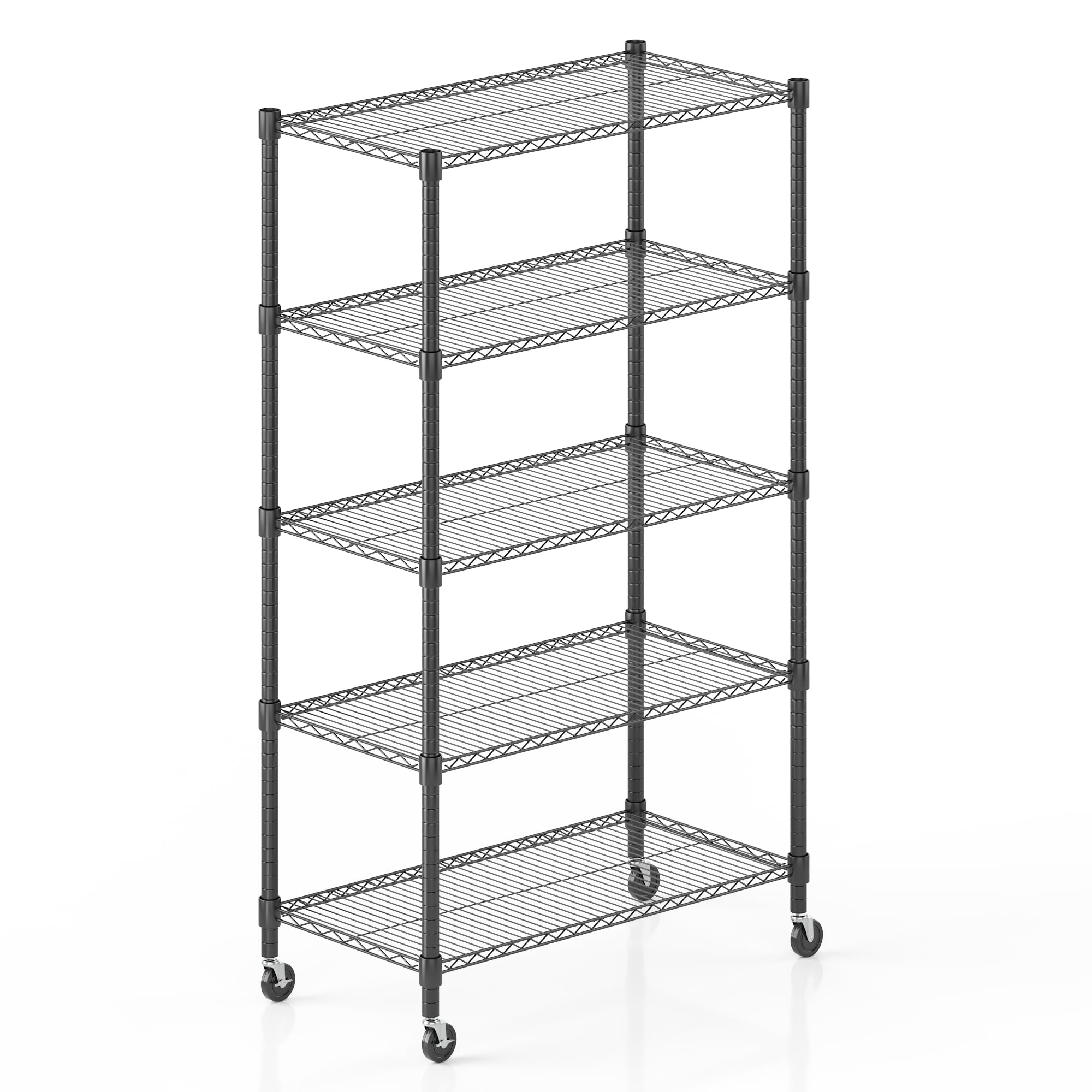 Himimi 18" D×36" W×82" H Storage Shelves with Wheels Metal Wire Shelving Unit 5 Tier Adjustable Shelving Heavy Duty Garage Shelf Organizer Rack Loads 2000LBS,Black