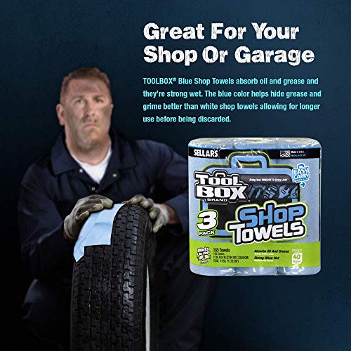 Sellars 54483 Toolbox Shop Towels 3-Pack, 11" Length x 9.4" Width, Blue (1 Packs of 3 Rolls, 55 Sheets per Roll)