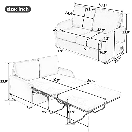 Merax Pull Out Sleeper Sofa Bed with Twin Size Pad, USB Charging Port and 3-pin Plug for Small Apartment, Living Room Love Seats, Beige_w/Mattress