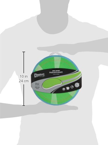 Chuckit Max Glow Paraflight Flying Disc Dog Toy, Large (9.75"), Green And White