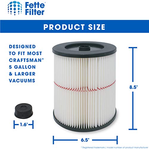 Fette Filter - Pack of 1 - General Purpose Cartridge Filter | Replacement Filter Compatible with Craftsman Red Stripe Vacuums - Compare to Part #17816 9-17816
