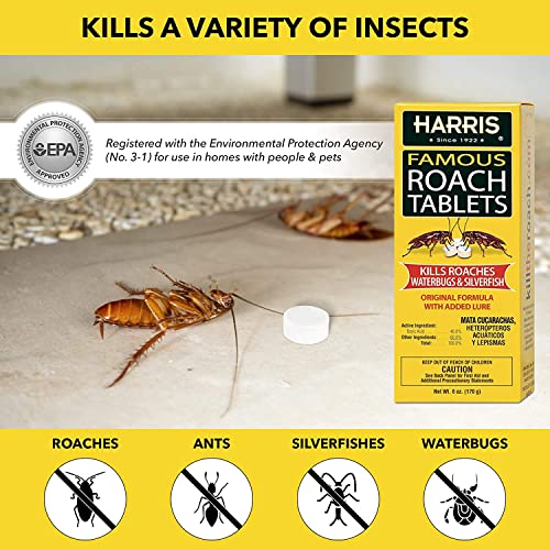 Harris Famous Roach & Silverfish Killer Tablets (6oz), Treats a Minimum of 12 Rooms, 145+ Tablets Included - 3 Packs Included