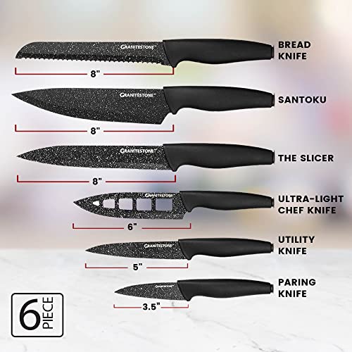 Granitestone Nutriblade Knife Set Bunded Silicone Spatula, Professional Chef Kitchen Set, Stainless Steel Knives 1.39lb, Nonstick Coating, Ergonomic Rubberized Grip, Dishwasher Safe Knife [Pack Of