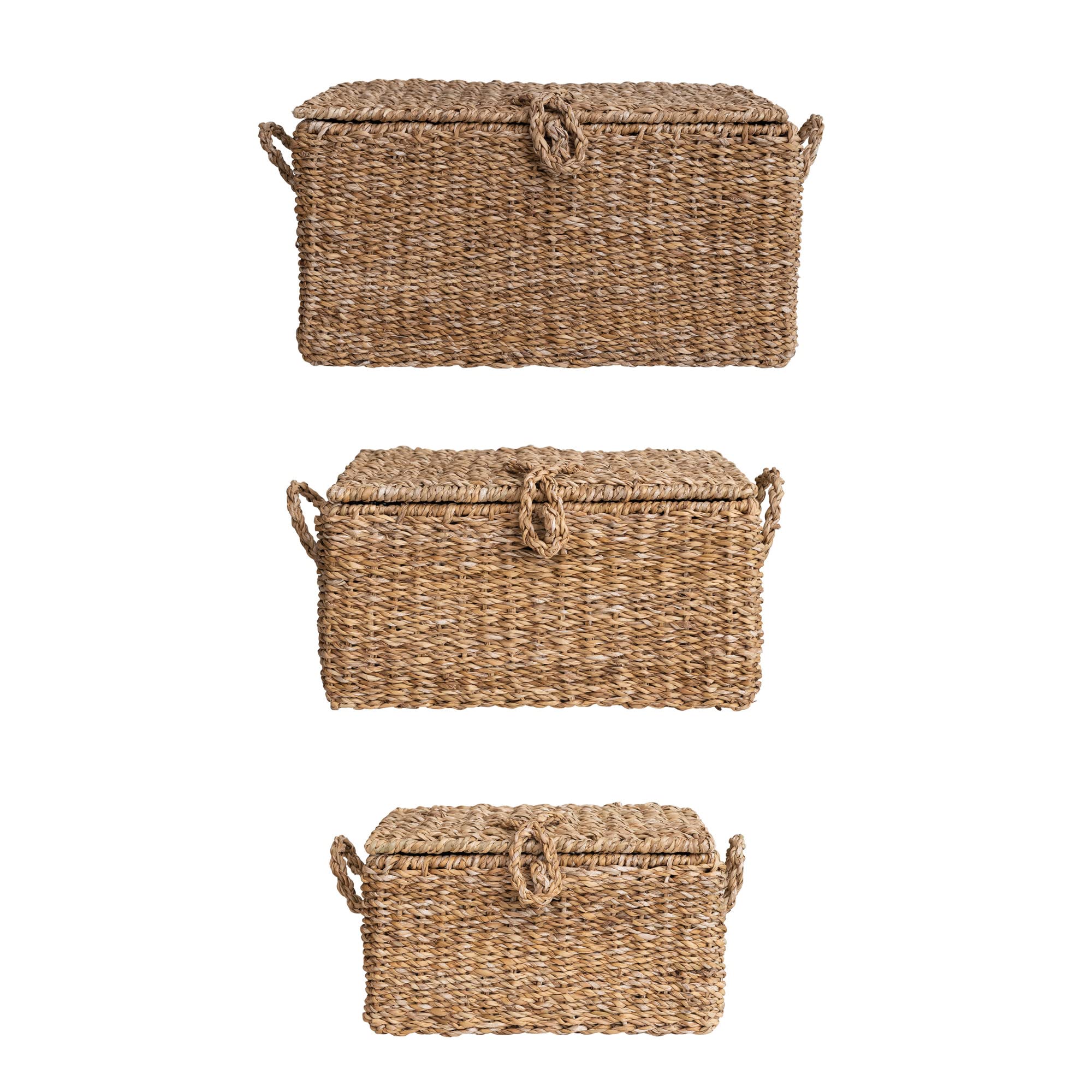 Creative Co-Op Woven Seagrass Storage, Set of 3 Sizes, Natural Trunk