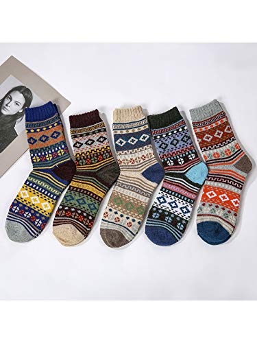 Century Star Mens Athletic Socks Warm Socks Cozy Wool Socks Hiking Trekking Crew Socks For Christmas 5 Pairs Multi Color One Size