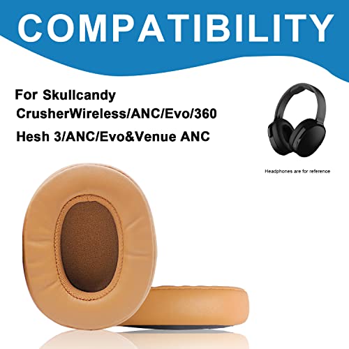 HESH 3 Protein Leather Replacement Earpads Ear Cushions Headset Repair Parts for Skullcandy Crusher Wireless/ANC/Evo/360 &Hesh 3/ANC/Evo&Venue ANC(Brown)