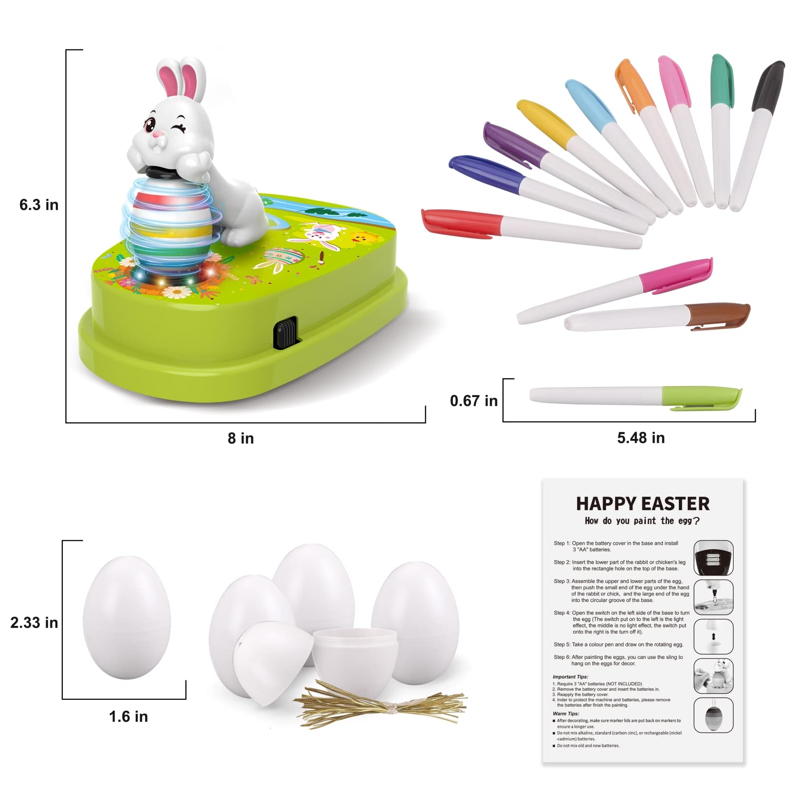 Engfa 30 PCS Easter Eggs and 12 Dying Markers Egg Decorating Kit, Cute Bunny Easter Easter Basket Stuffers, Easter Egg Decorating Kit Spinner Easter Toy Easter Gifts for Boys Girls