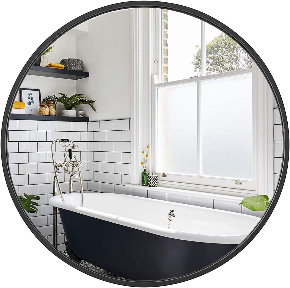 SHERBECK Black Round Bathroom Mirror Circle Wall Mirror 24X24 Wall Mounted Mirror for Living Room,Bedroom,Entryways Vanity(Black,24")