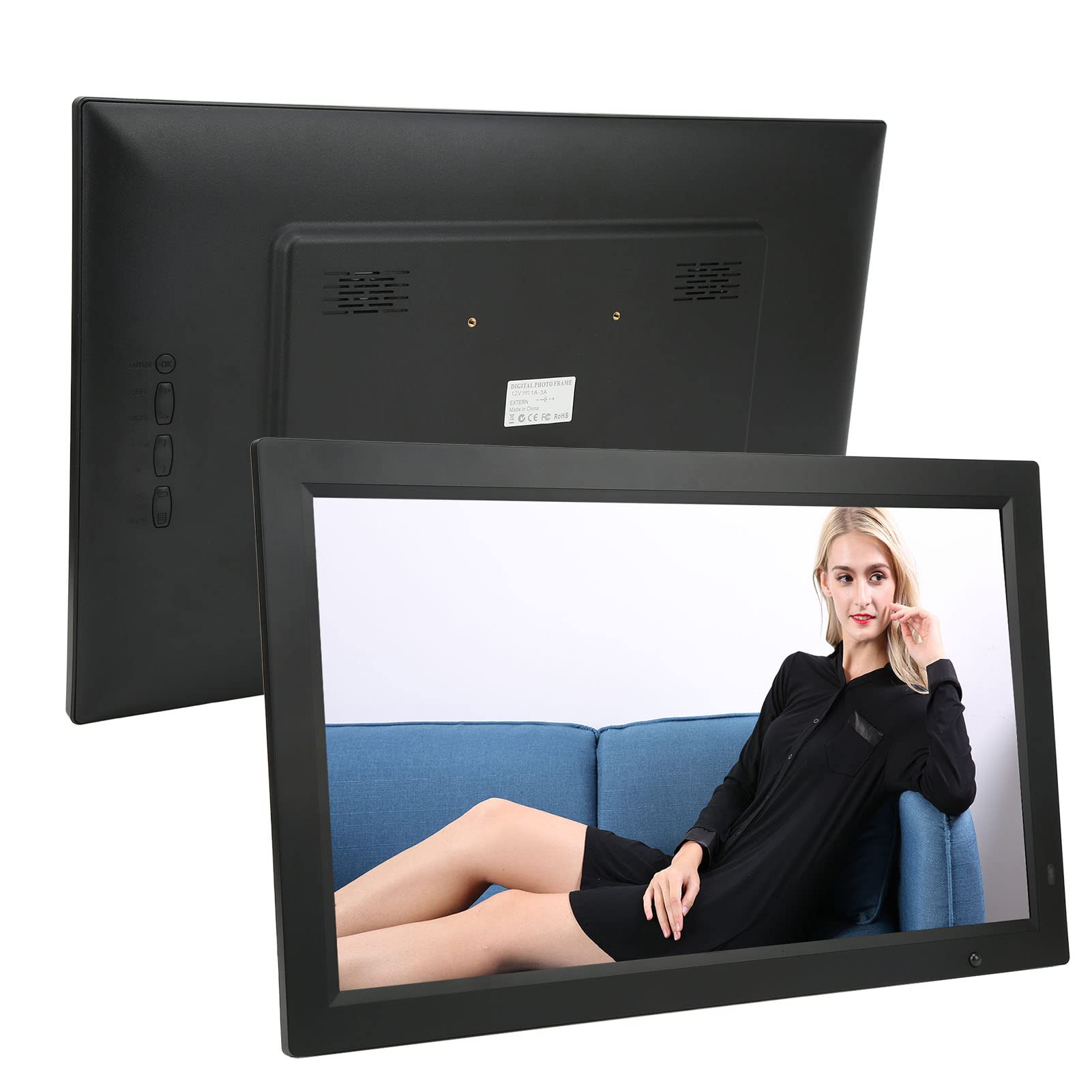 Digital Photo Frame, 1080P Slideshow 22 Inch Photo Display Screen Multifunctional Human Body Induction Black with Dormitory Support (US Plug)