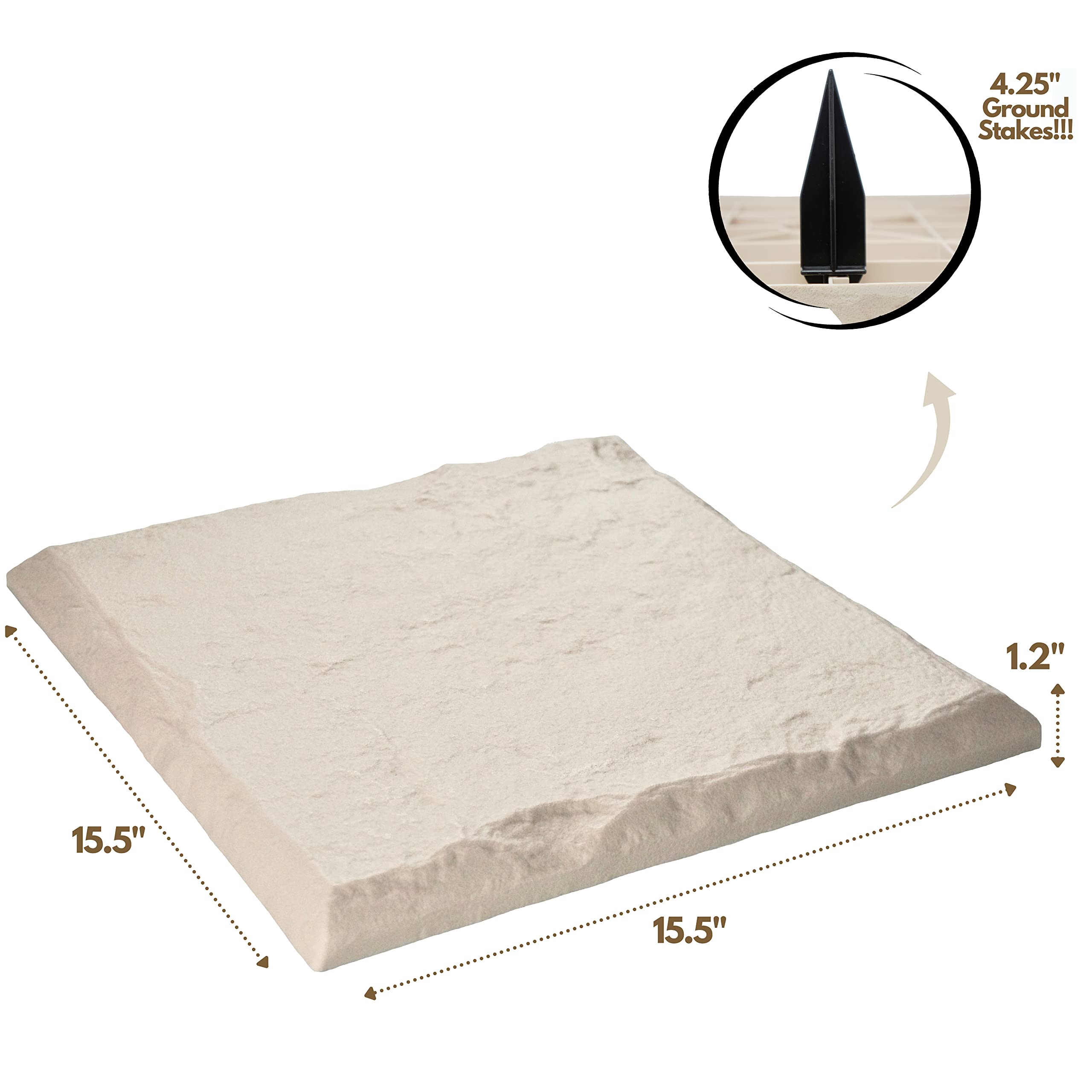 Gardien 15.5β Decorative Stepping Stones That Stake Into The Ground - Decorative Walkway for Outdoor Pathway, Lawn, Yard, Home, or Garden Pathway Pavers - Polyresin Material (8, Beige Limestone)