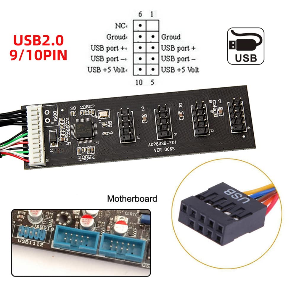 cablecc USB 2.0 9pin 10pin Header 1 to 4 Female Splitter Extension Cable HUB with IDE 5V Power Connector Adapter Port Multilier