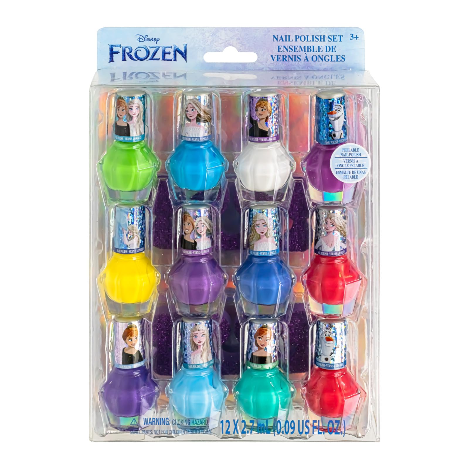 Townley Girl Disney Frozen Elsa and Anna Non-Toxic Peel-Off Water-Based Safe Quick Dry Nail Polish Gift Kit Set for Kids Girls with Bonus Nail Separators, 14 Pc Set (All Solid Colors)