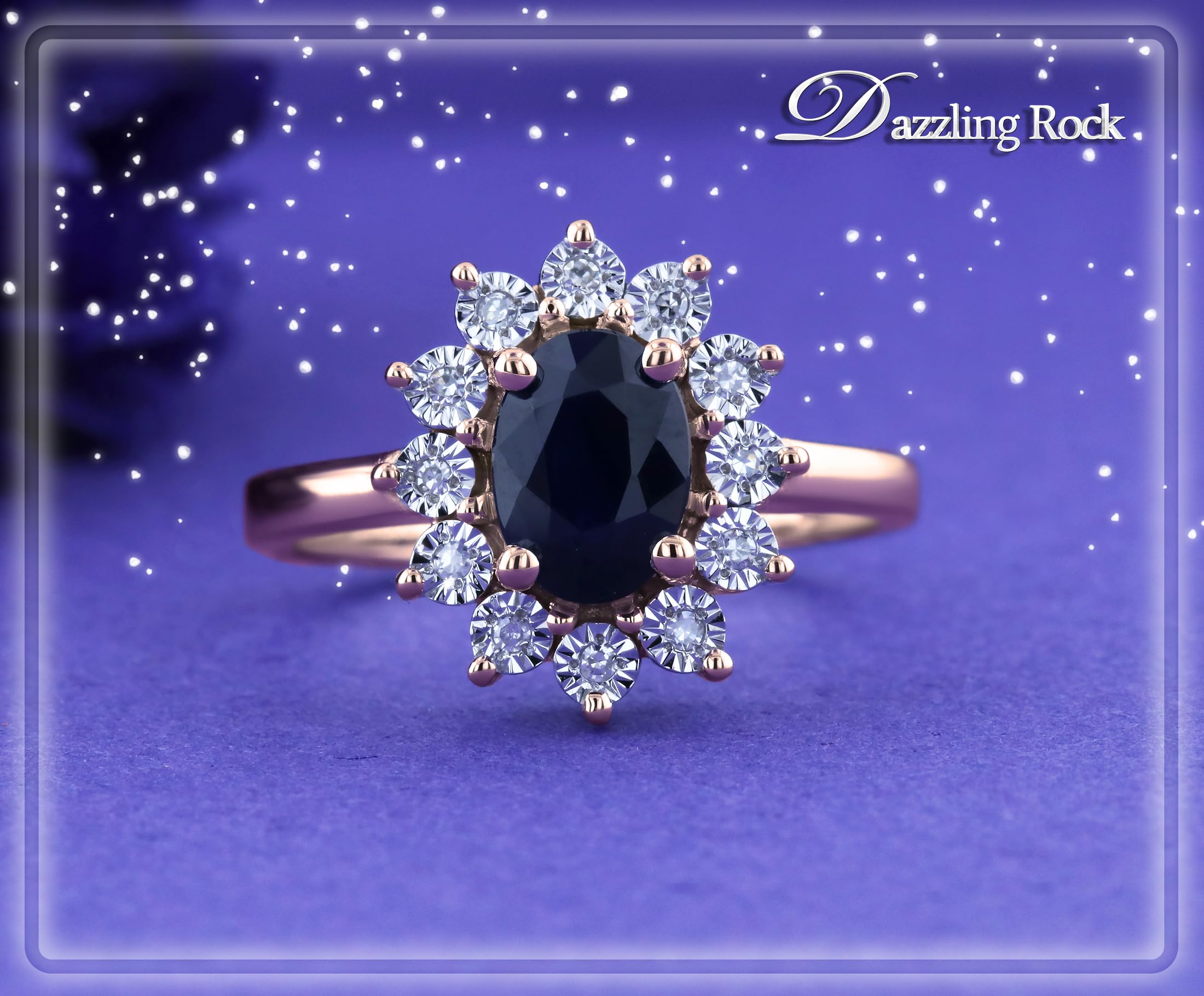 Dazzlingrock Collection 7x5mm Oval Blue Sapphire & Round White Diamond Halo Style Engagement Ring For Women in 14K Solid Rose Gold Size 10