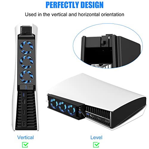 Cooling Fan for PS5 Disc & Digital Editions, ELECGO Efficient Heat Dissipation & Low Noise Fans Built-in 3 Small Fans with Powered USB 3.0 Port, LED Light, Adjustable Wind