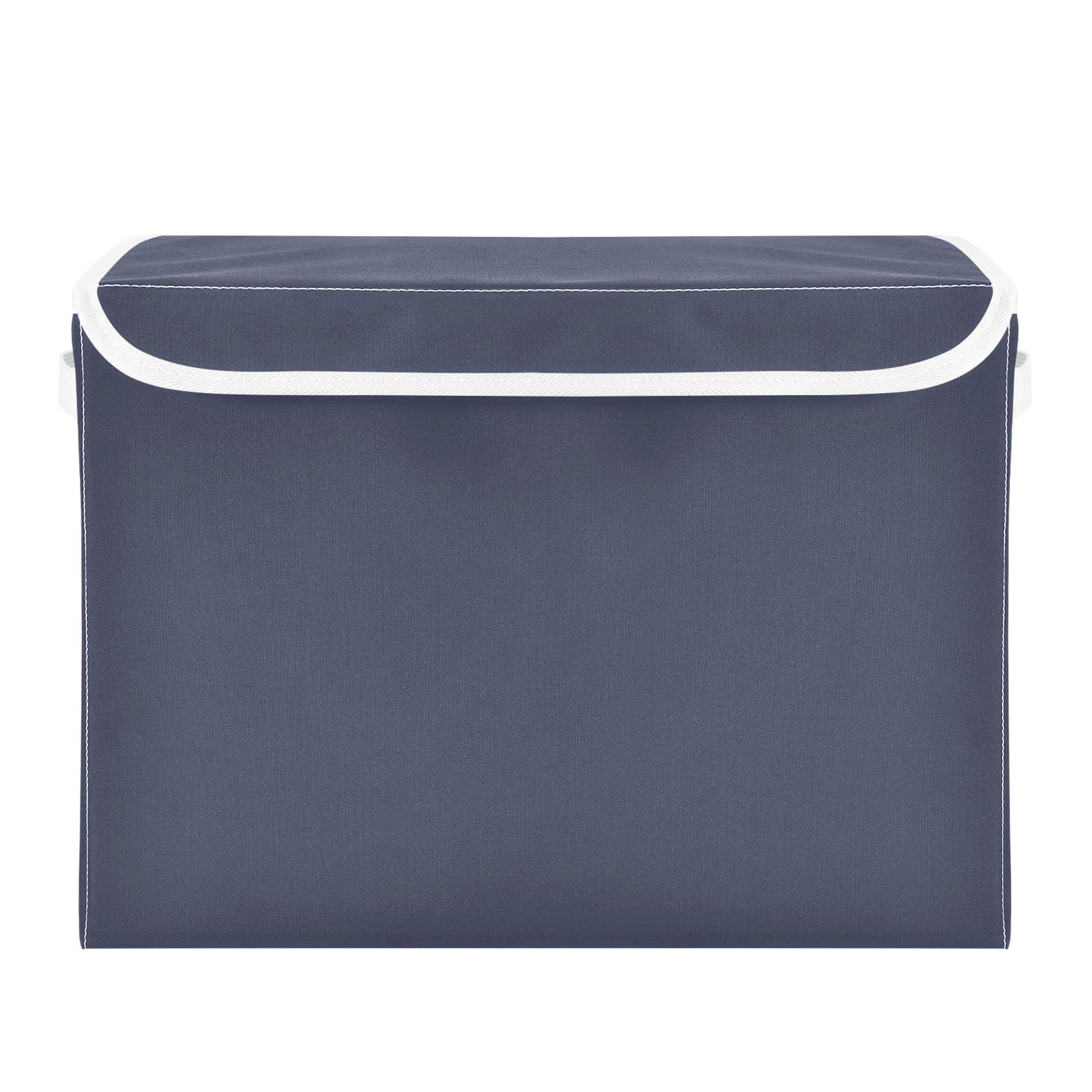 DOMIKING Navy Blue Large Storage Bin with Lid Collapsible Shelf Baskets Box with Handles Toys Organizer for Shelves Cabinet Nursery Drawer