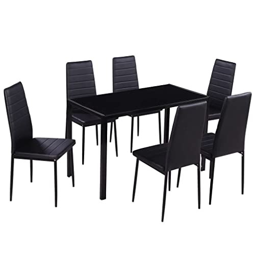 KFJBX Kitchen Tables and Chairs Set Dining Room Table Set for 6 Black