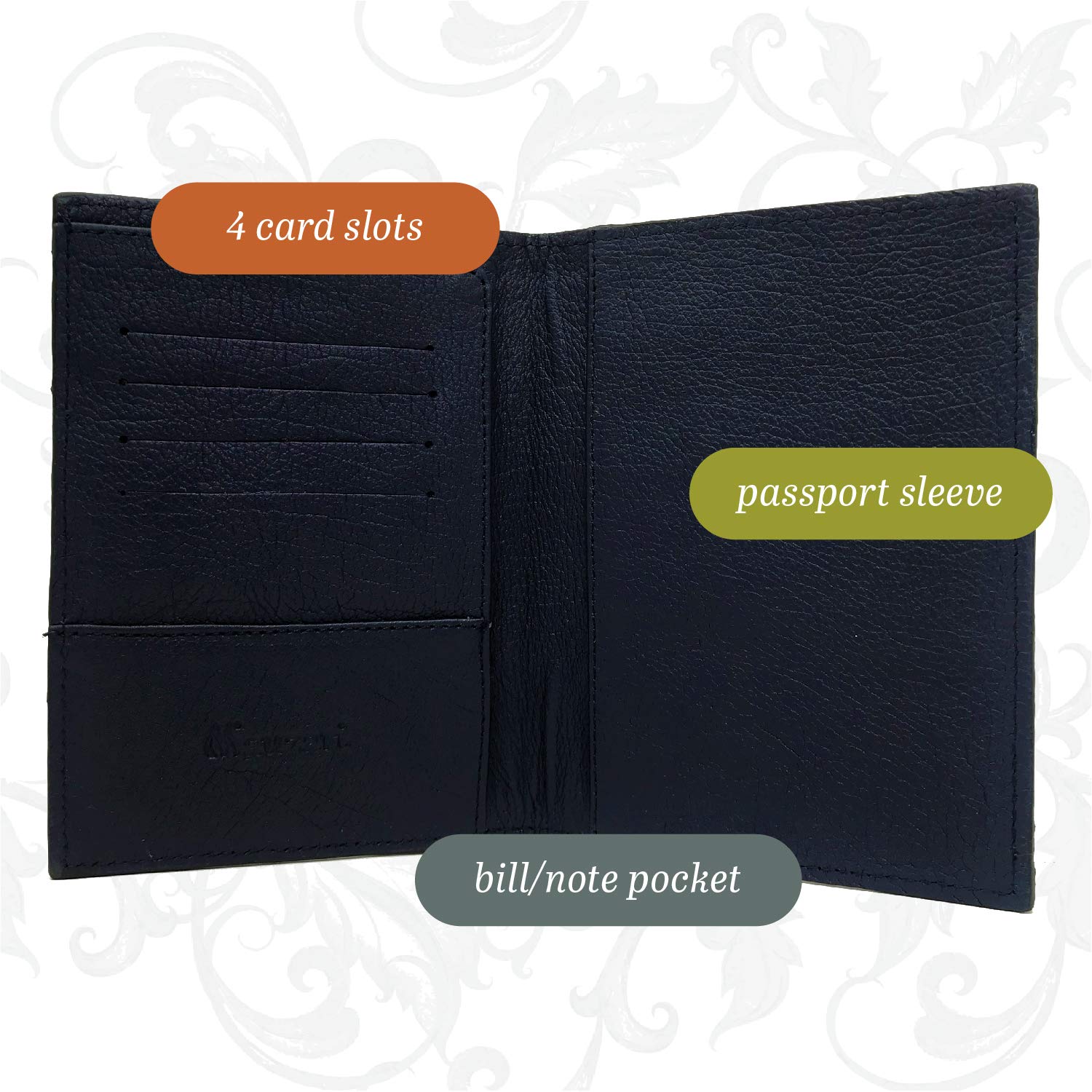 Mauzari Leather Passport Holder for Men and Women β Travel Wallet with Floral and Paisley Designs