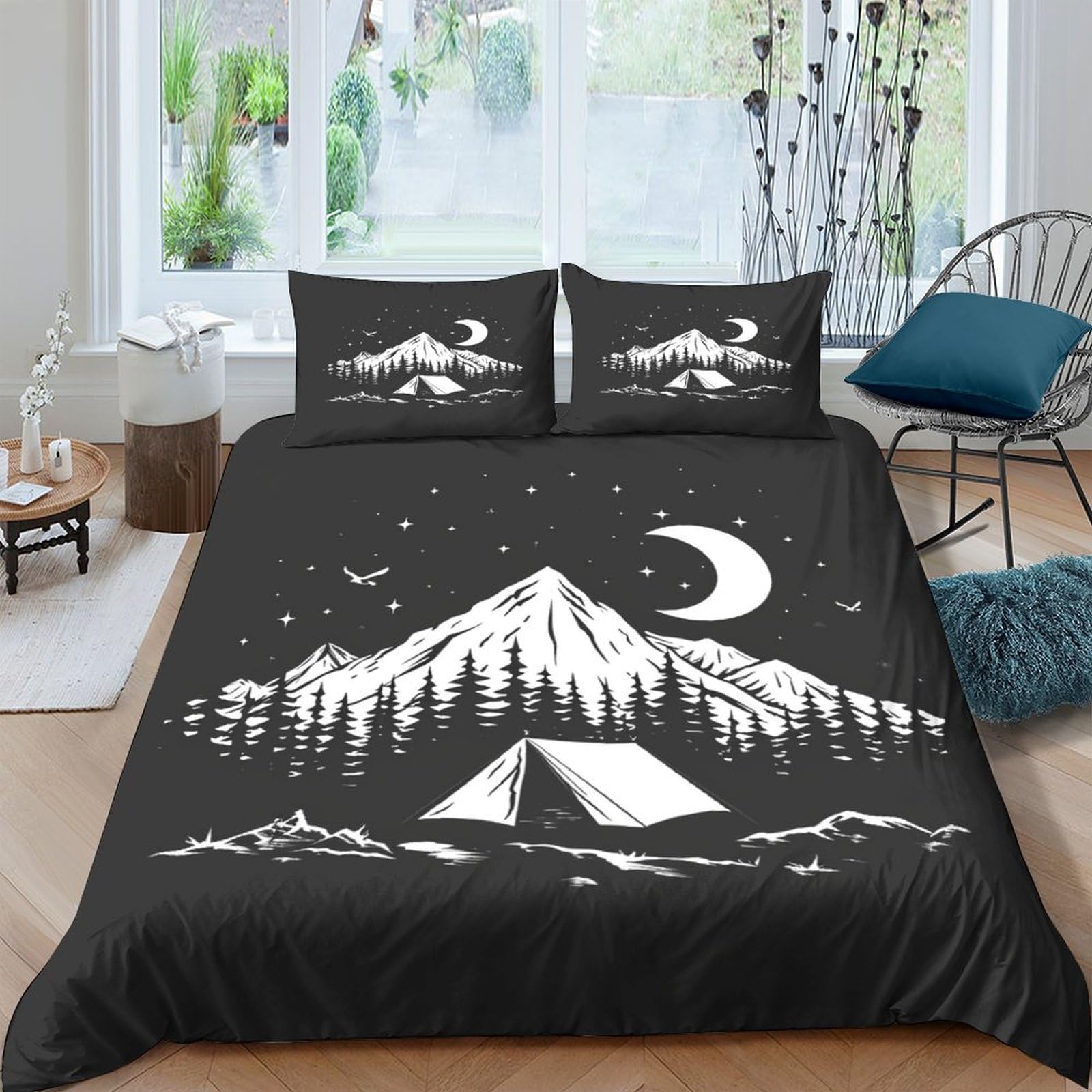ERGTT Camping Adventure Quilt Cover 3D Printed Minimalist Style Duvet Cover Comforter Covers for Boys Girls with Zipper Closure with Pillow Cases Soft Microfiber Bedding Set 3 Pieces Twin(173x218cm)