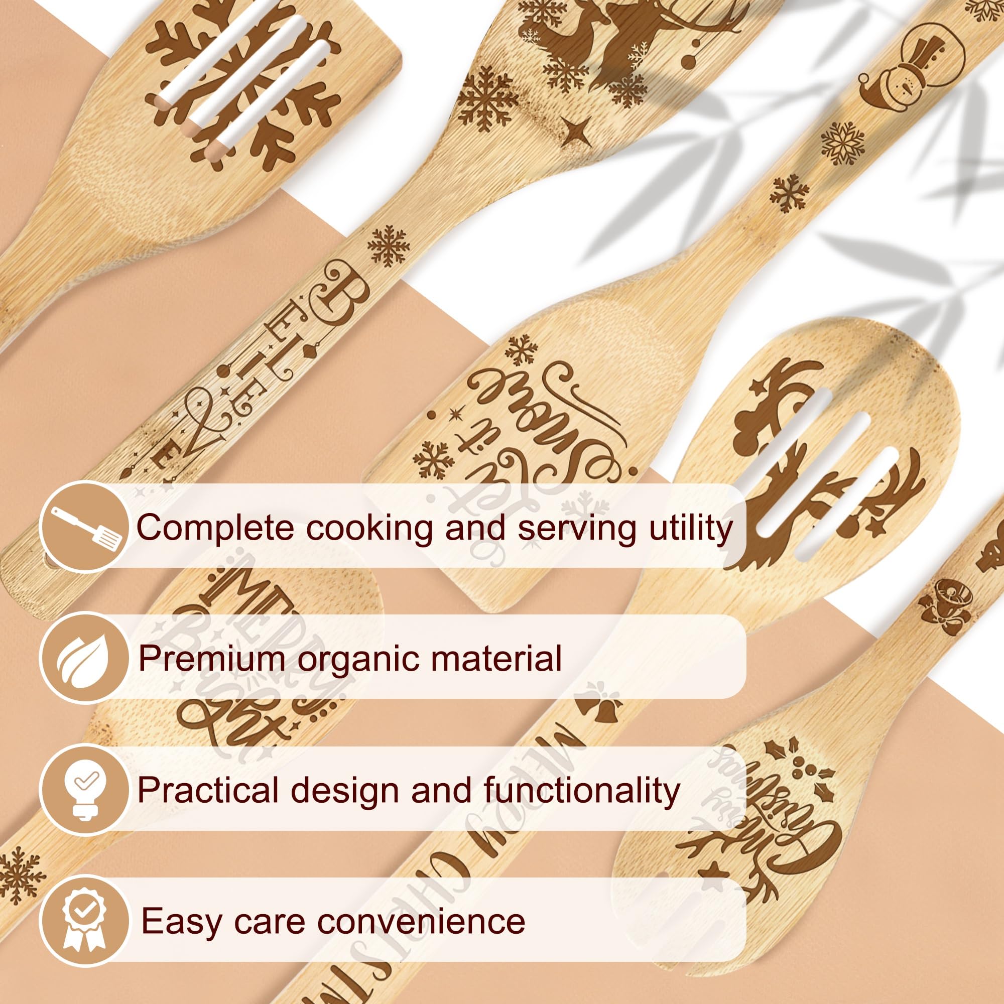 Christmas Decorations, Christmas Utensil Holder for Kitchen Counter, Christmas Tree Indoor Kitchen Decor for Countertop, Kitchen Utensil Organizer with Bamboo Utensils Set(5.12" x 5.12" x 6.3")