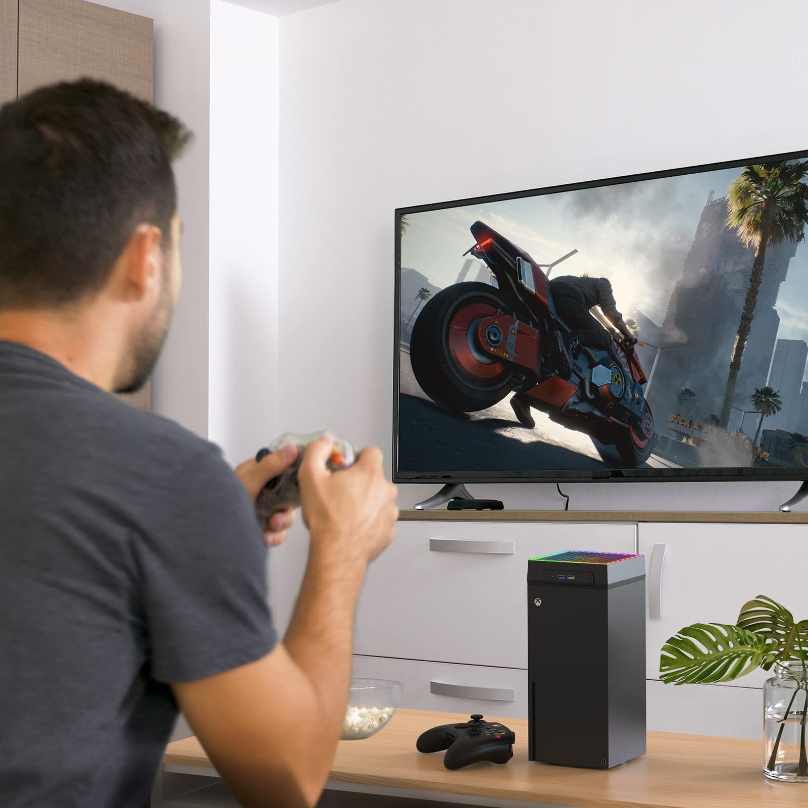 Cooling Fan for Xbox Series X Console with Colorful Light Strip,Dust Cover,Rubber Dust Plugs,12 inch Adjustable Speed Low Noise Top Fan with RGB LED Lights,2 USB Port & Touch Switch