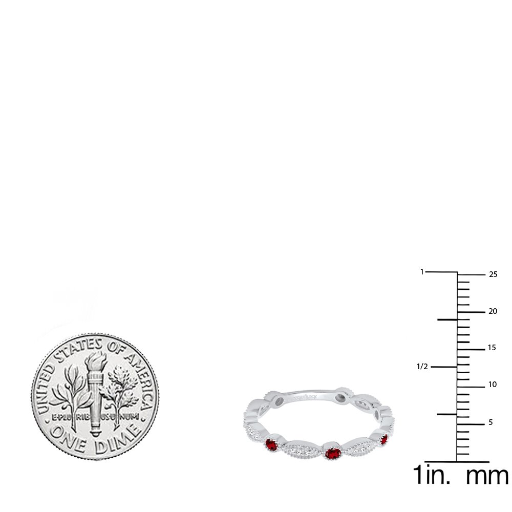 Dazzlingrock Collection Alternating Round Garnet & White Diamond 7 Stone Stackable Wedding Band Ring for Women in 14K White Gold, Size 7