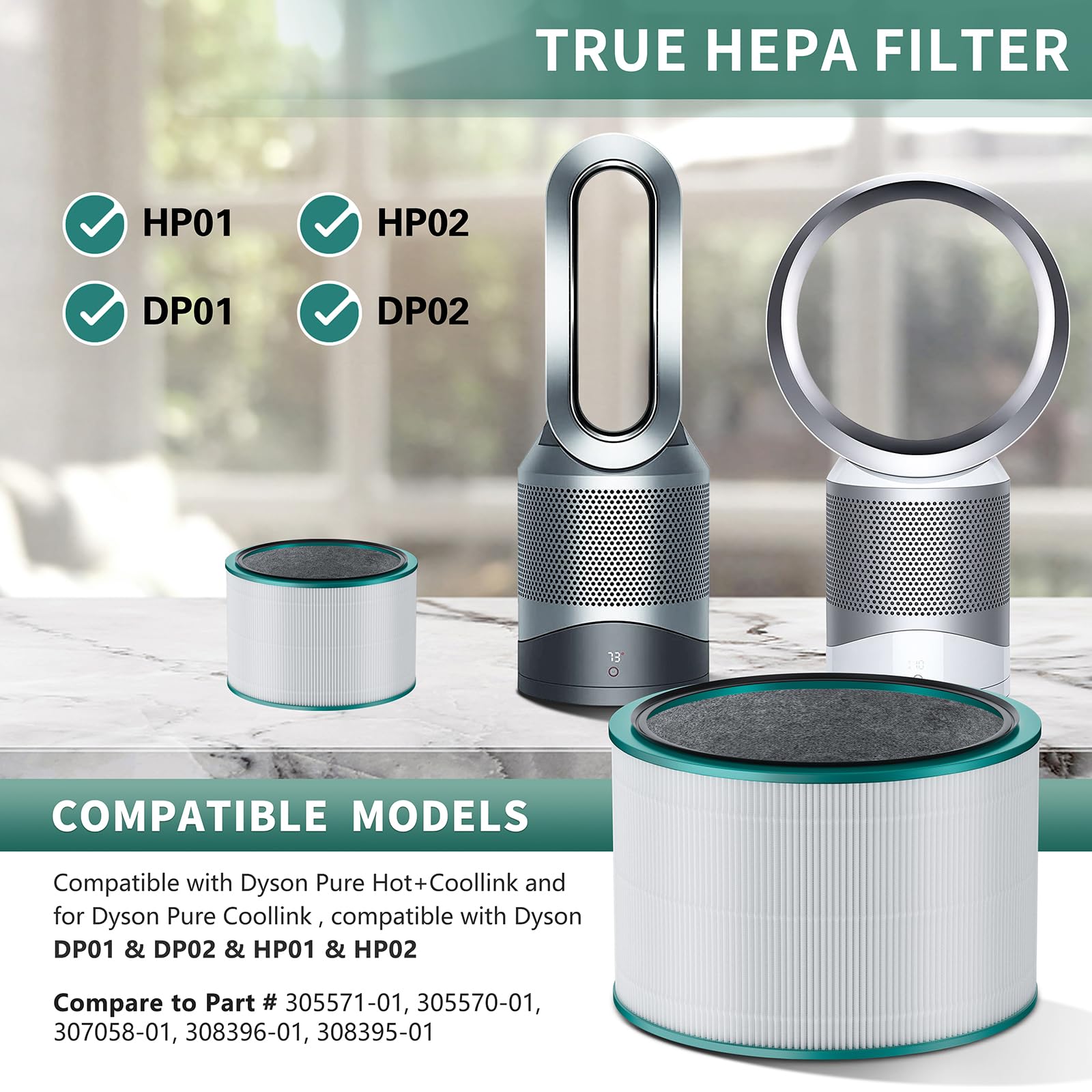 EGR HP01 HP02 Air Filter Replacement Compatible with Dyson Pure Hot Cool Link HP01 HP02 DP01 DP02, 360° H13 High Density HEPA Carbon Filter