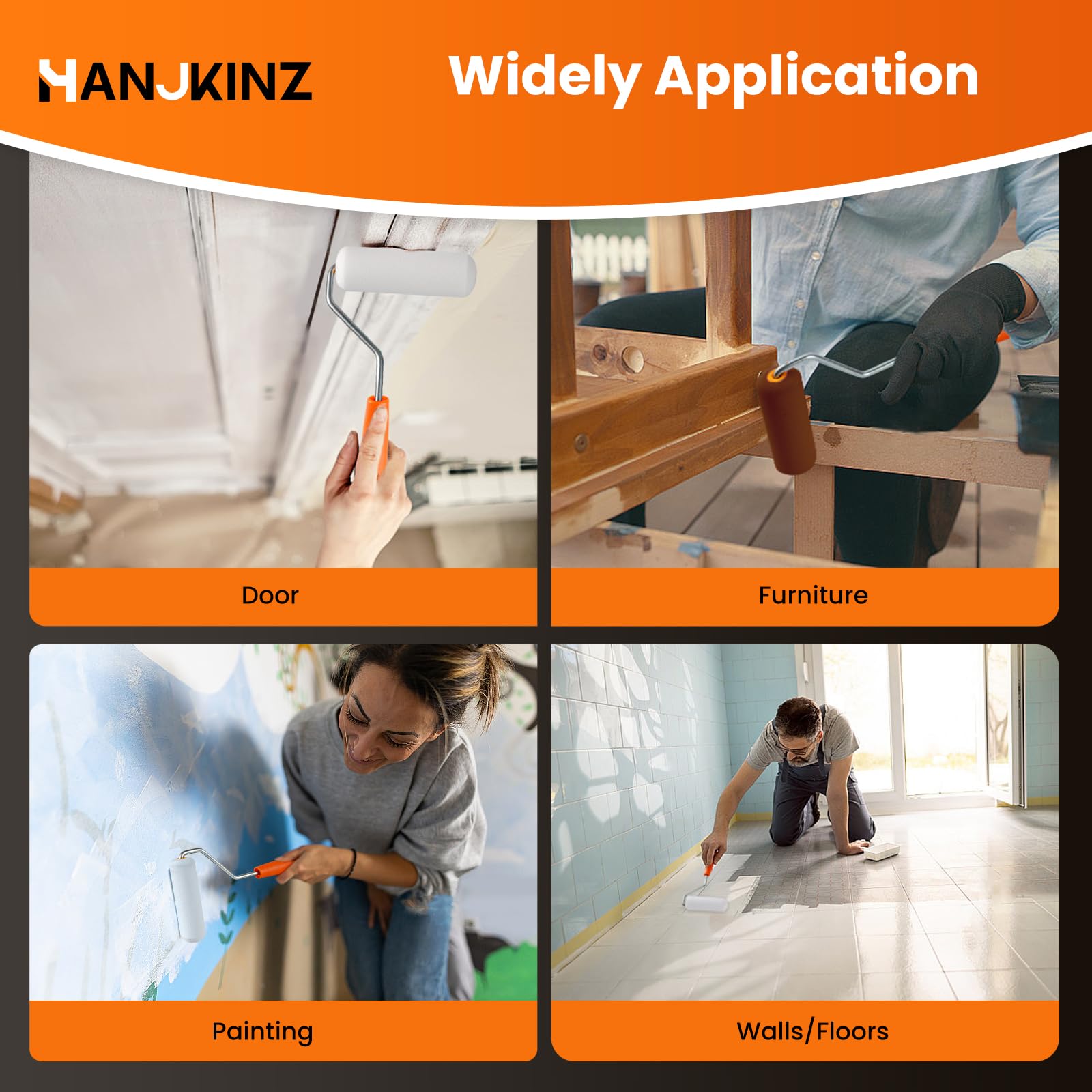 HANJKINZ Foam Paint Roller, 24 Pack, 4 Inch Mini Paint Roller Covers, High Density Foam Paint Roller, Small Paint Rollers for All Flat Surfaces, Suitable for Wall,Kitchen Cabinets, Doors, Tables, Etc