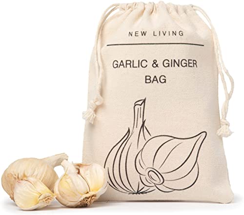 Garlic and Ginger Bag | Organic Linen Cotton Material | Eco Product | by New Living | Food Storage Bag |14 x 19 cm (1 Pack), Beige
