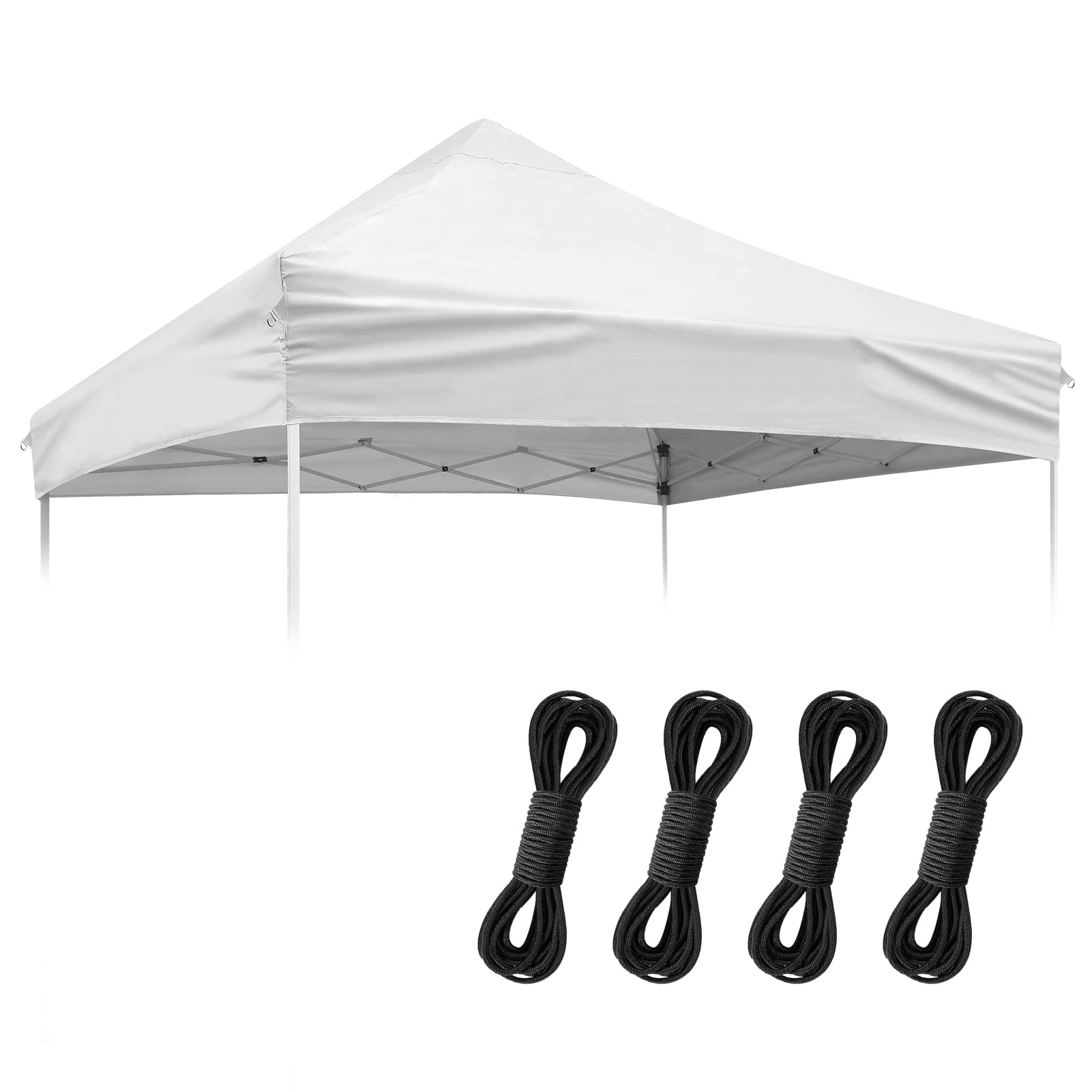 Canopy Replacement Top Cover for 9.5x9.5ft Pop Up Canopy, Tent Top Cloth with 4pcs 9.8 ft Fixed Ropes, Sun Waterproof Shade for Outdoor Garden Patio Picnic Camping - Grayish White