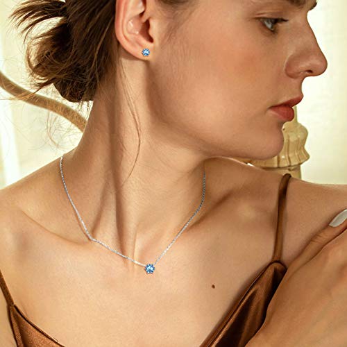 ChicSilver March Birthstone Necklace 925 Sterling Silver Blue Aquamarine Necklace Tiny Birthstone Jewelry with 16 Inch Chain Necklace