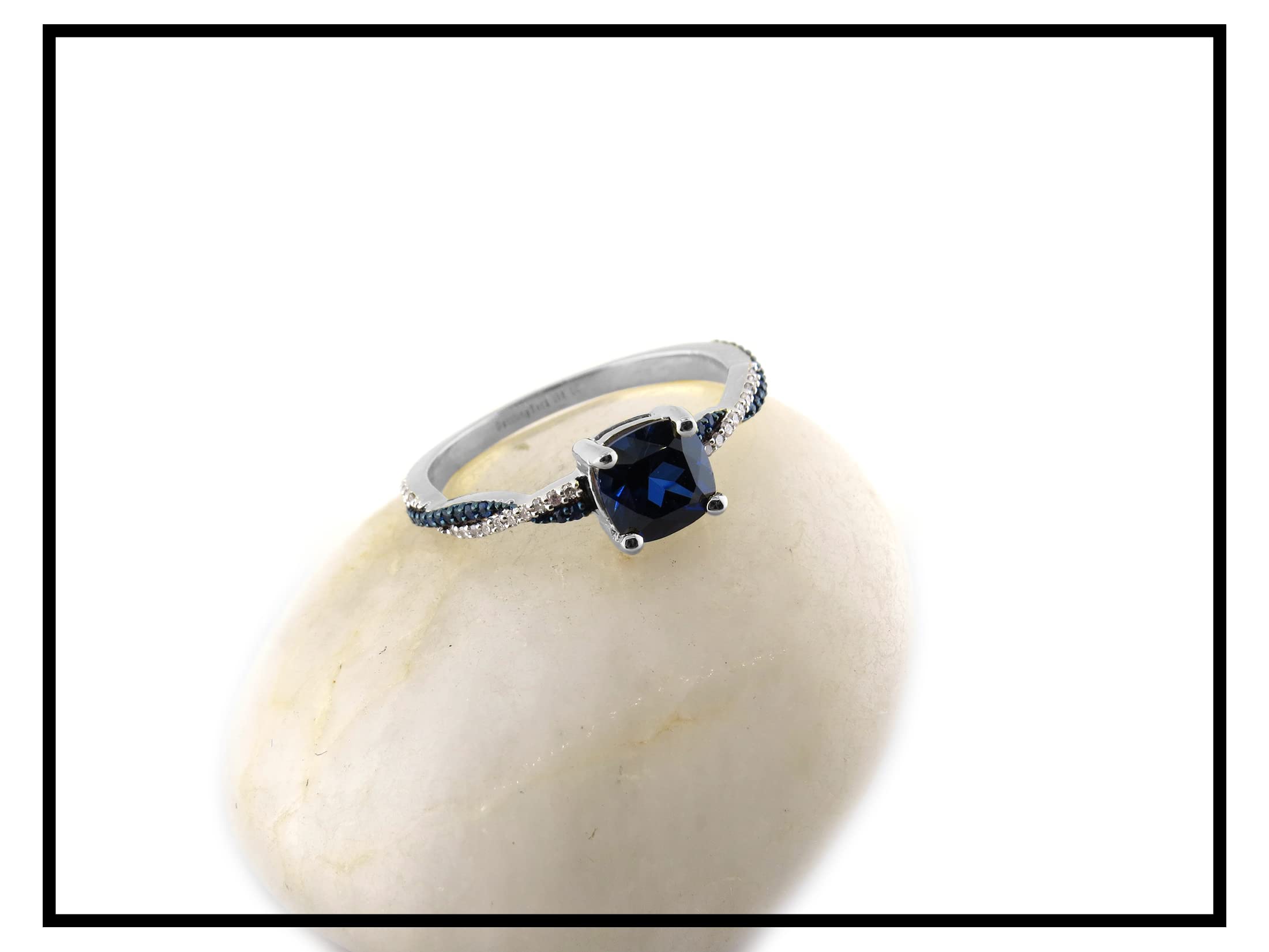 Dazzlingrock Collection 6 MM Cushion Lab Created Blue Sapphire with Round Blue Sapphire & Diamond Ladies Engagement Ring | 10K White Gold, Size 7.5