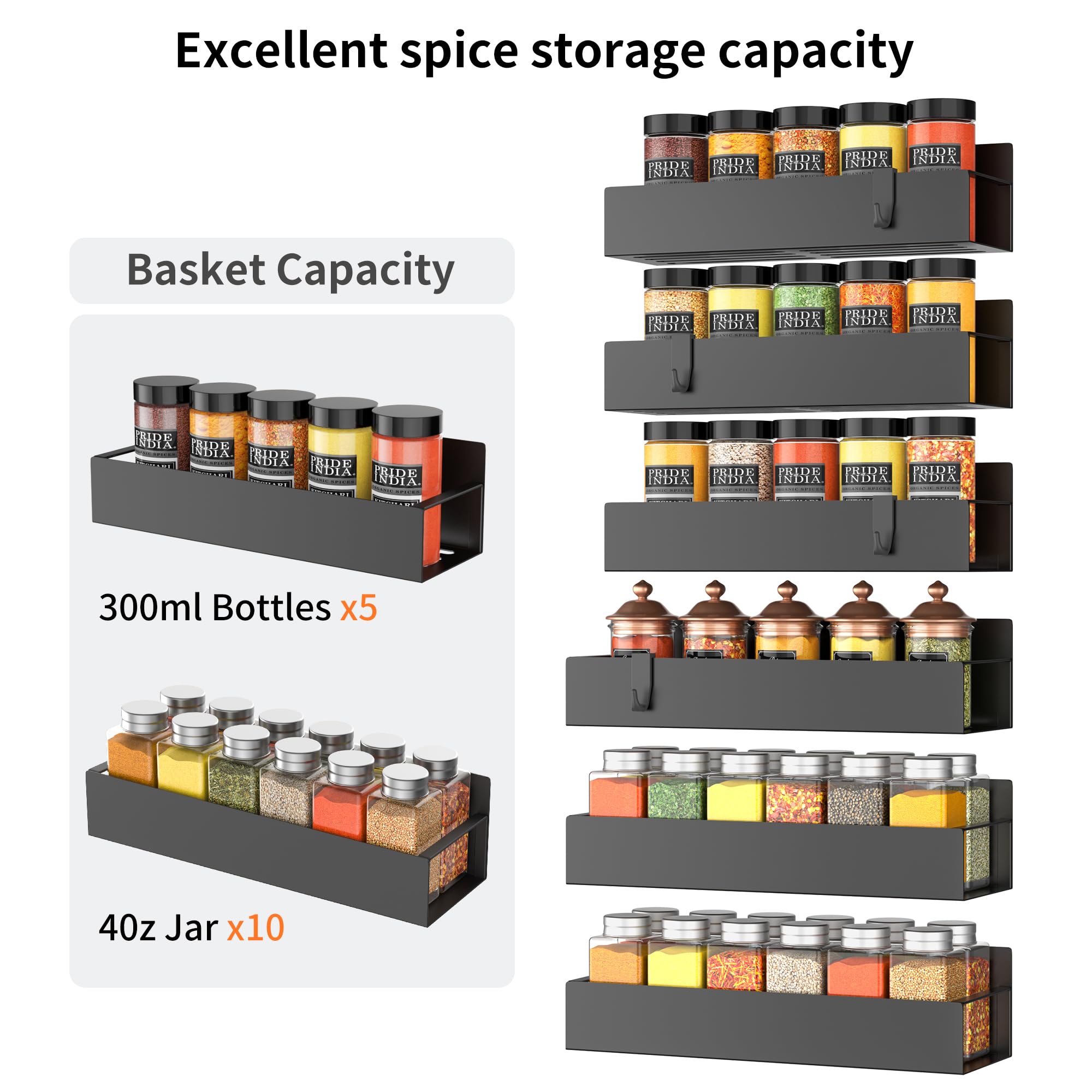 Hleelomi 6 Pack Magnetic Spice Rack Organizer Storage for Refrigerator and Oven, Fridge Organizers and Shelf