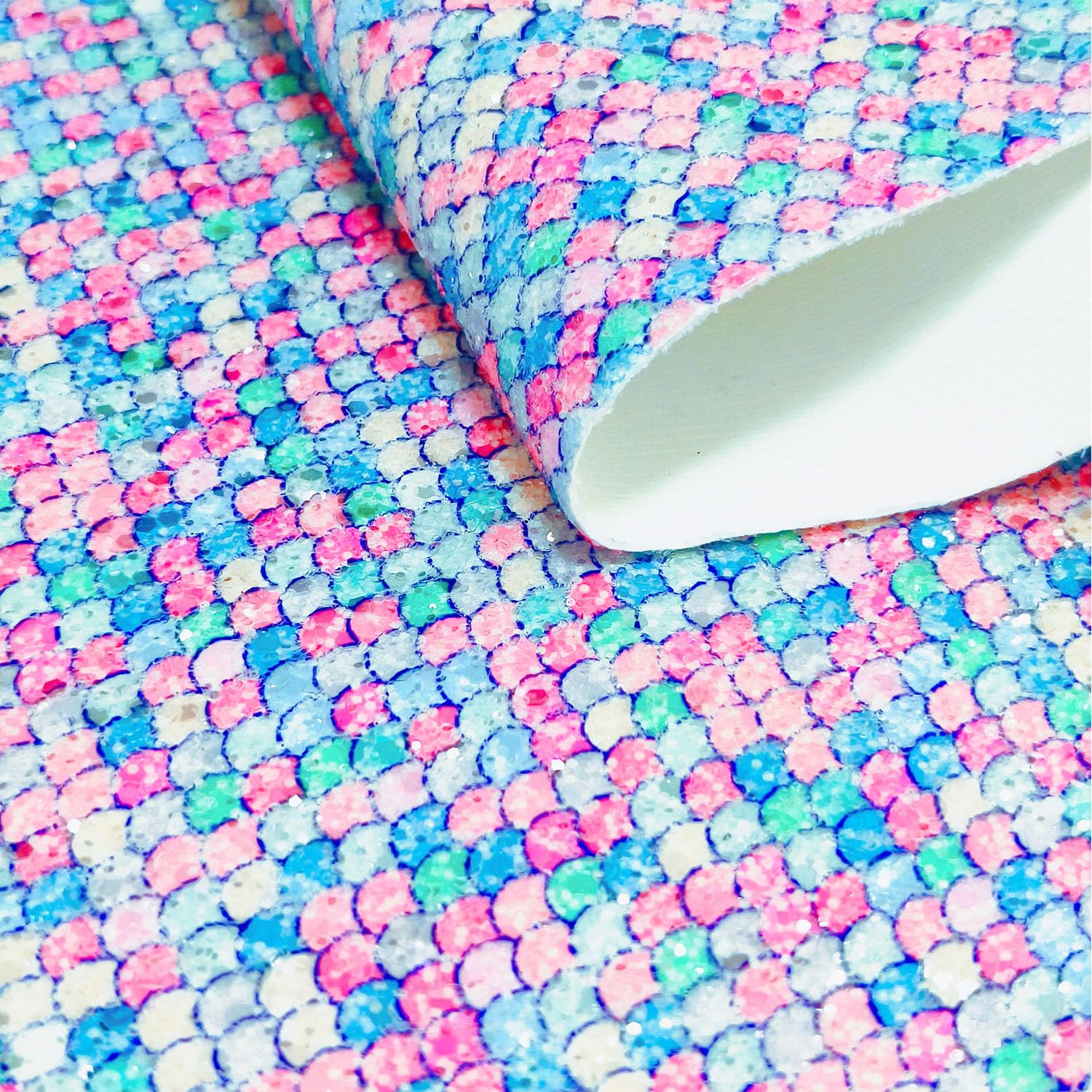 Greatdiy Sparkly Mermaid Chunky Glitter Faux Leather Roll 12 x 52 inch Shiny Synthetic Leatherette Fabric for Making DIY Bows Crafts (24008#16)