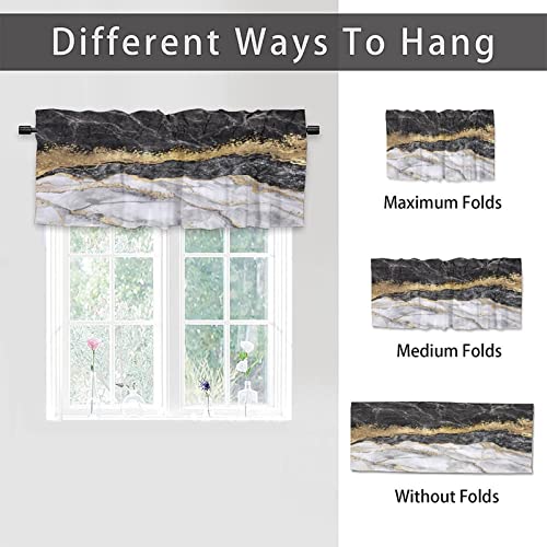UUZ Black and White Marble Valance Curtains for Living Room Bedroom Kitchen,Gold Abstract Art Rod Pocket Decor Short Window Curtain 1 Panel, 54x18 Inch
