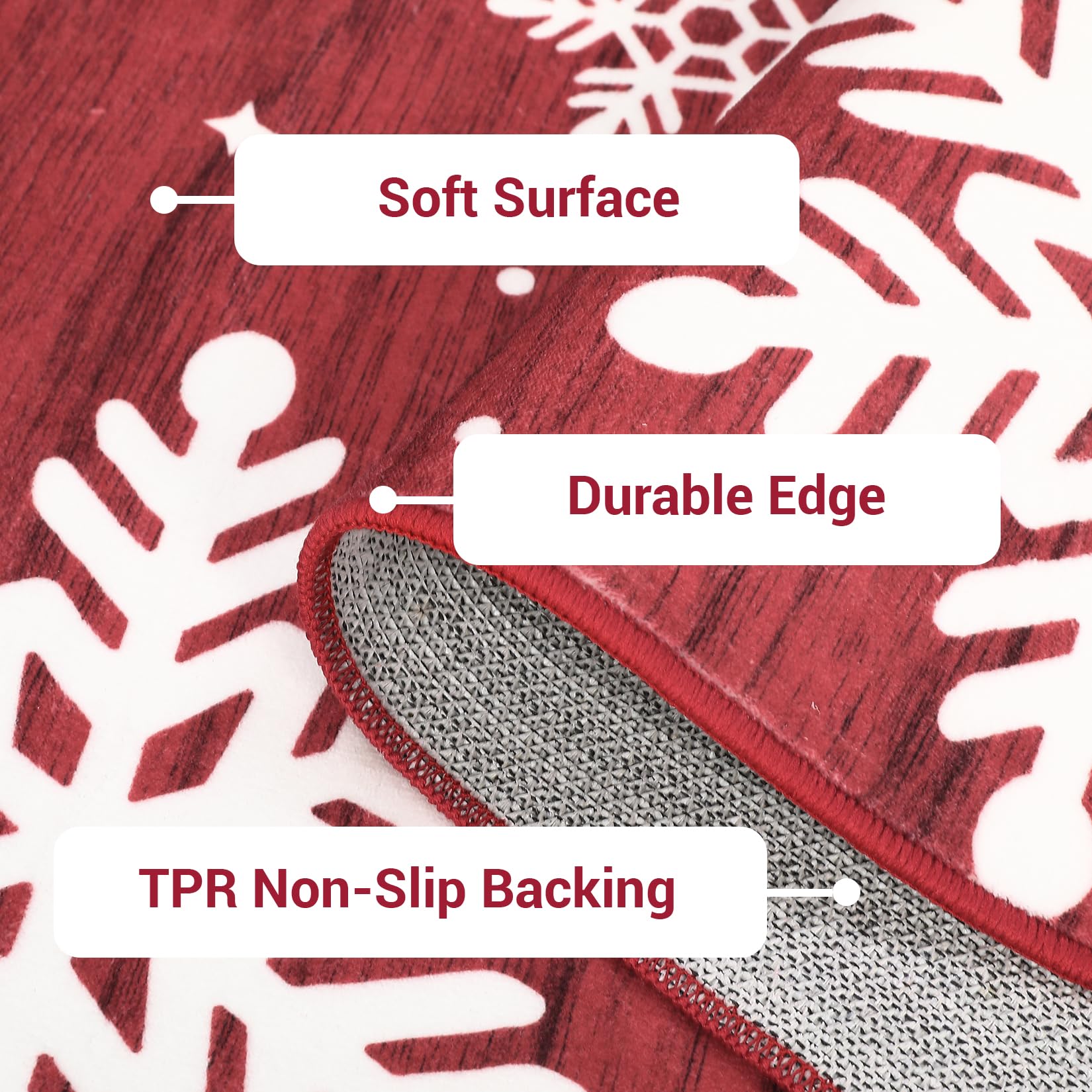 GarveeHome Christmas Runner Rug 2x6 Red Hallway Rug Snowflake Xmas Runner Washable Kitchen Rug Non Slip Bathroom Rug Holiday Decor Distressed Modern Abstract Soft Carpet for Bedroom Laundry 2'x6' Red