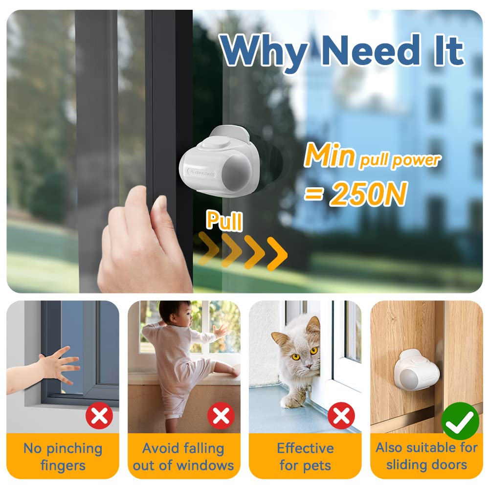 EUDEMON 4 Pack Child Proof Sliding Window Lock Latch, Baby Safety Lock for Sliding Window, Sliding Door, Sliding Wardrobe, Easy to Install (Grey)
