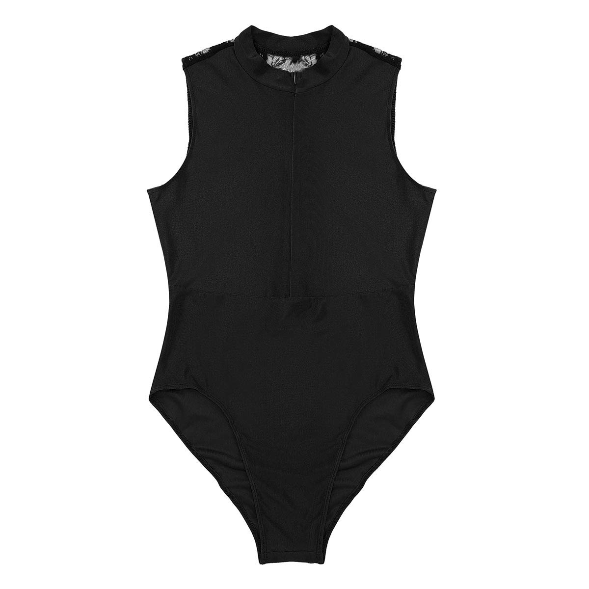 CHICTRY Women's Lace Back Ballet Dance Leotards Gymnastic Sleeveless Turtle Neck Bodysuit Dancewear Black Medium