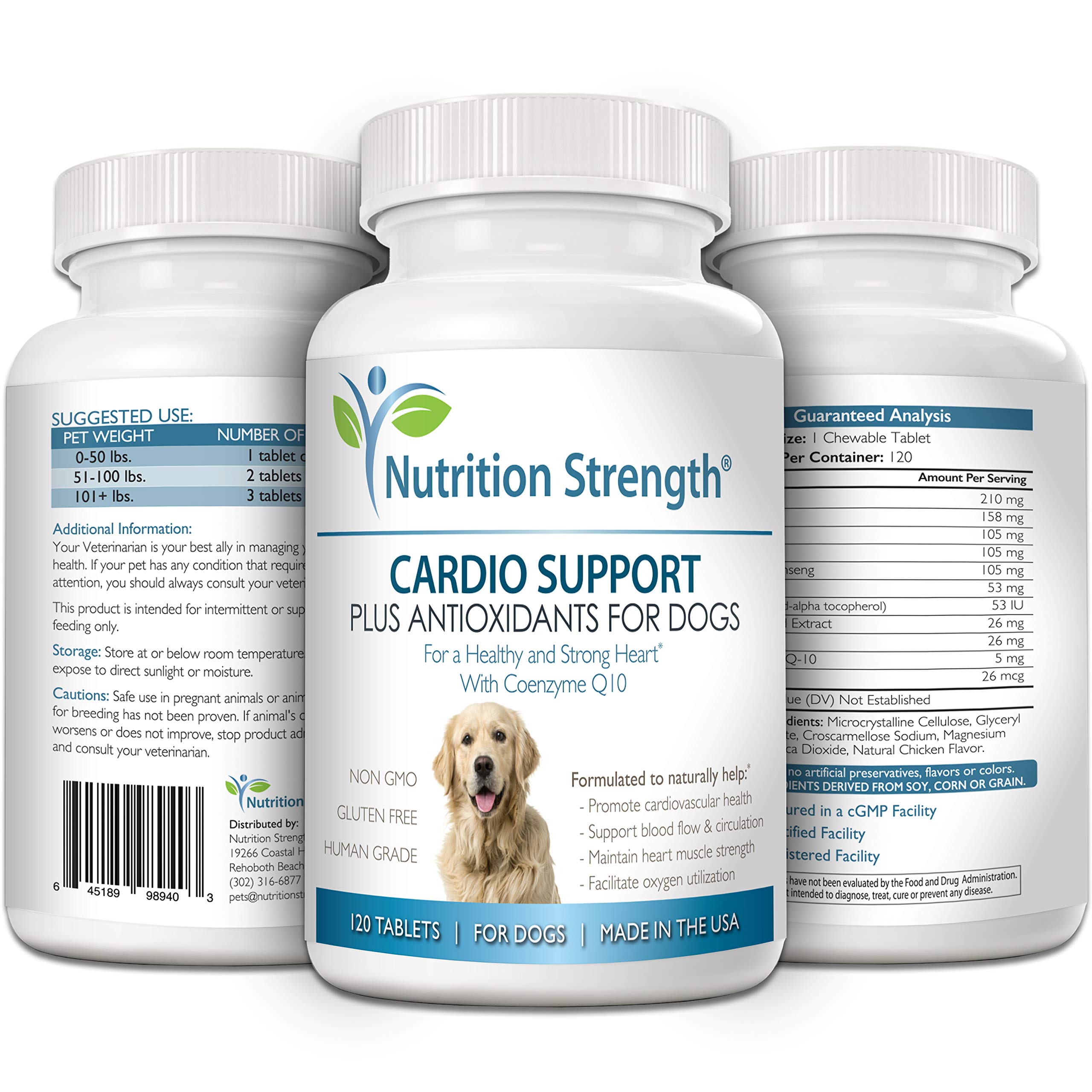 Nutrition Strength Cardio Support for Dogs Plus Antioxidant, L-Carnitine, L-Taurine, with Coenzyme Q10 and Vitamin E, Promotes a Healthy and Strong Dog Heart, 120 Chewable Tablets