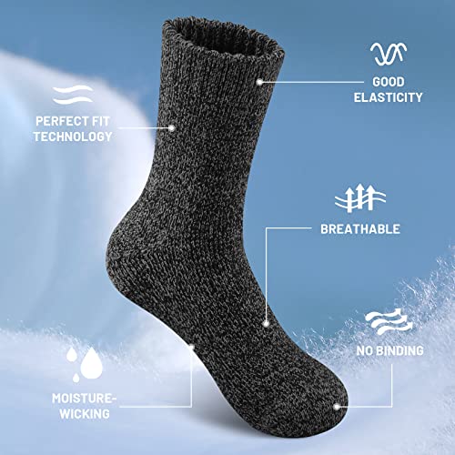 SIMIYA 5 Pairs Merino Wool Socks for Men, Thick Winter Wool Hiking Socks, Warm Breathable Crew Mens Socks(Fit USA Size 7-13