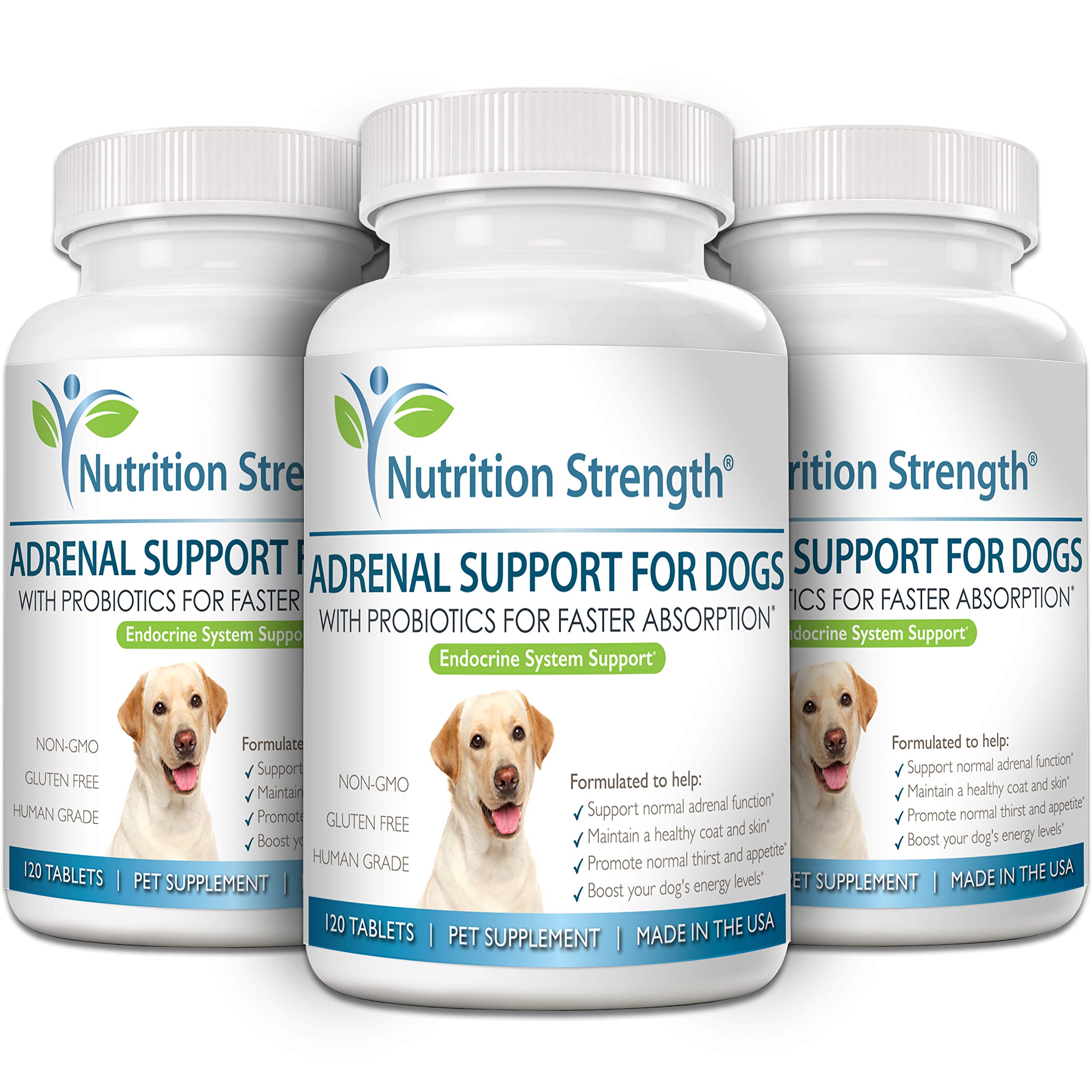 Nutrition Strength Adrenal Support for Dogs, Support for Dogs with Cushing's Disease, Maintain a Healthy Coat and Skin, Promote Normal Urination, Thirst and Appetite, 120 Chewable Tablets
