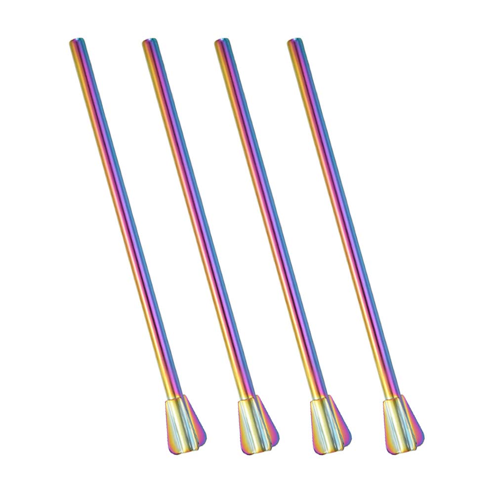 DOITOOL 4pcs Stainless Straws Smoothie Straw Drink Whisk Drink Stirrers Metal Drinking Straw Beverage Straws Reusable Bubble Tea Straw Cocktail Straw Blender Mixing Spoon Symphony Tumbler