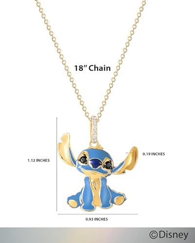 Disney Womens Stitch Necklace 18", Official License Flash Plated Necklace with Stitch Pendant