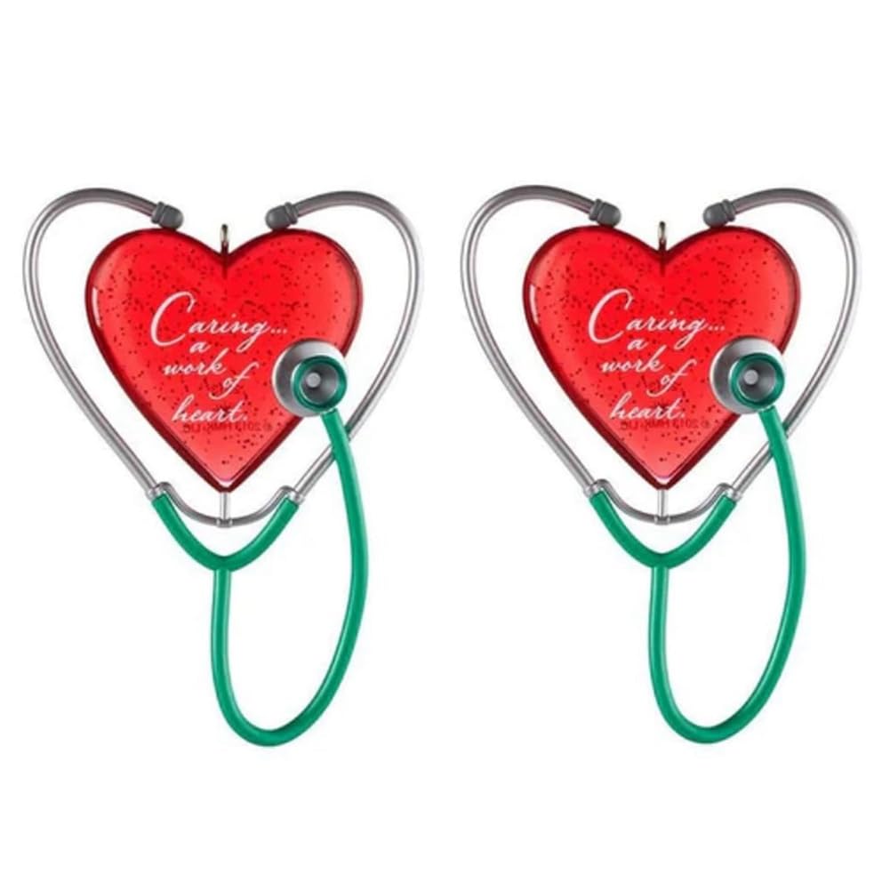 Hlsicnalm 2PCS Heart Pendant Decoration, Heart Stethoscope Caring, Heart Stethoscope Decoration Love Christmas Pendant Gift