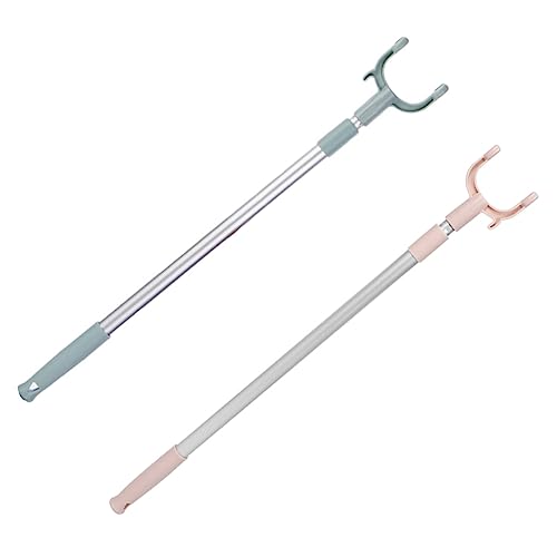GARVALON 2pcs Clothesline Clothes Drying Clothes Reaching Rods Coat Hooks Heavy Duty Metal Hangers Clothing Racks for Home Reach Pole Telescoping Reach Sticks Adjustable Clothesline Rod Pp
