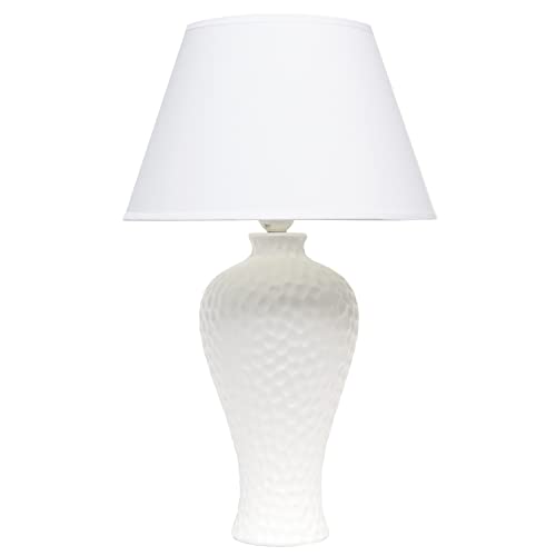 Simple Designs LT2004-WHT Hammered Stucco Curvy Ceramic Table Lamp, White