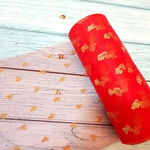 Llxieym Heart Tulle Roll Valentine's Day Netting Roll Tulle Fabric Mesh Ribbon Roll for Valentine's Day Wedding Decoration 5.9 Inches x 10 Yards