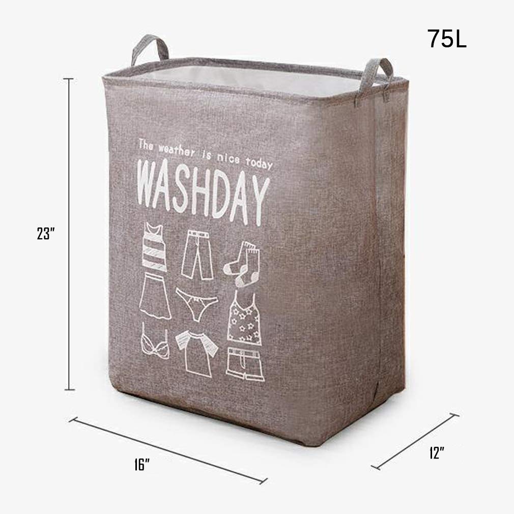 DIKANG Large Capacity Cotton and Linen Storage Box, Waterproof Laundry Basket with Drawstring lid and Handle, Foldable Clothing and Toy Storage Box Gift Basket (X-Large)